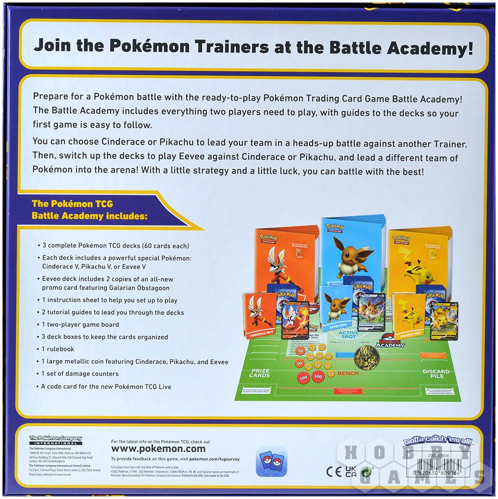 Pokemon TCG: Battle Academy (Cinderace V, Pikachu V, Eevee V)